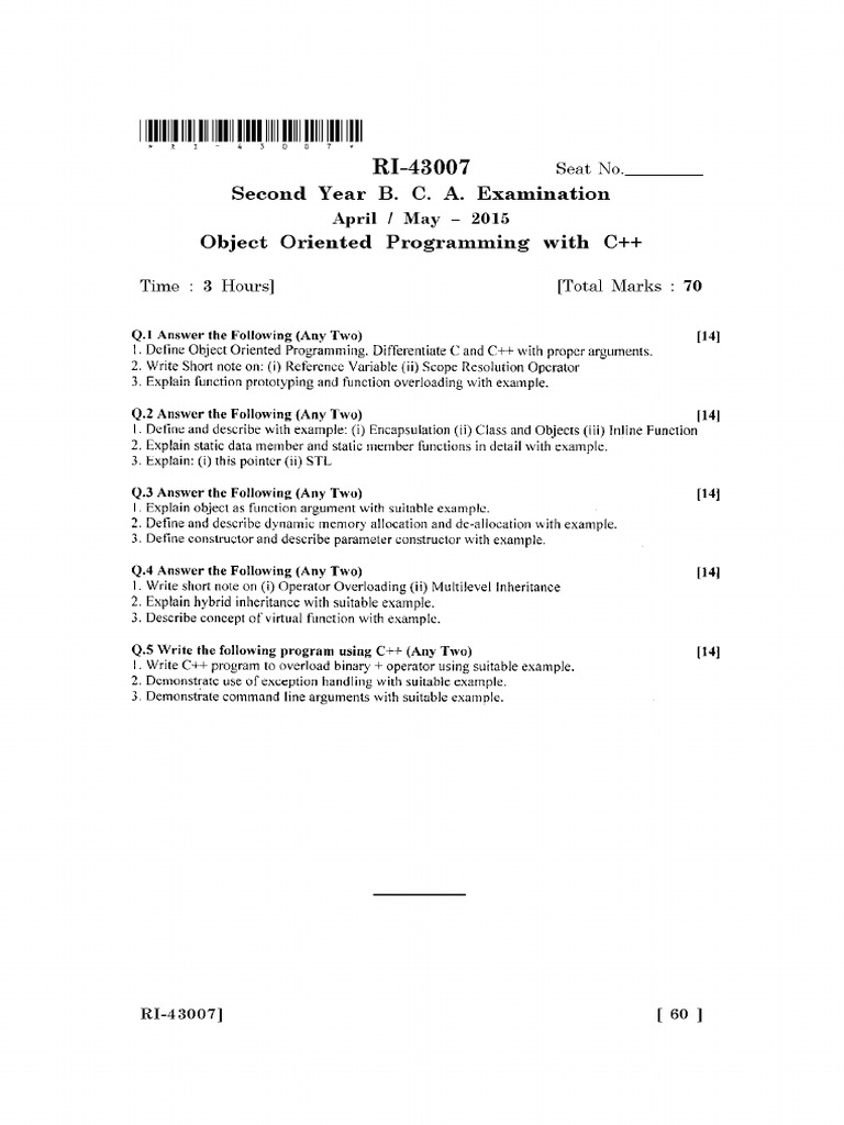 RI-43007 - Second Year B. C. A. Examination April May GÇô 2015 Object ...