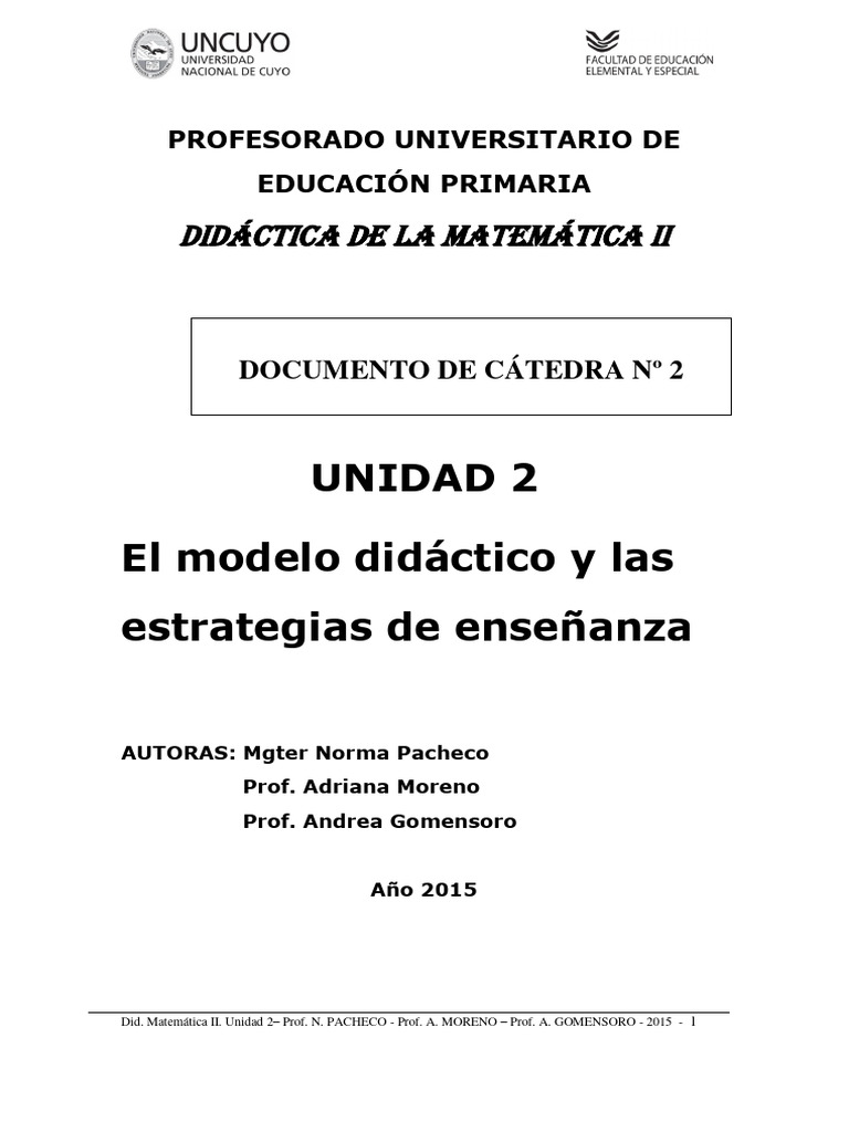 Didact. Matemática II - Unidad 2 - 2015 - Prof Educación Primaria | PDF | Aprendizaje | Enseñando