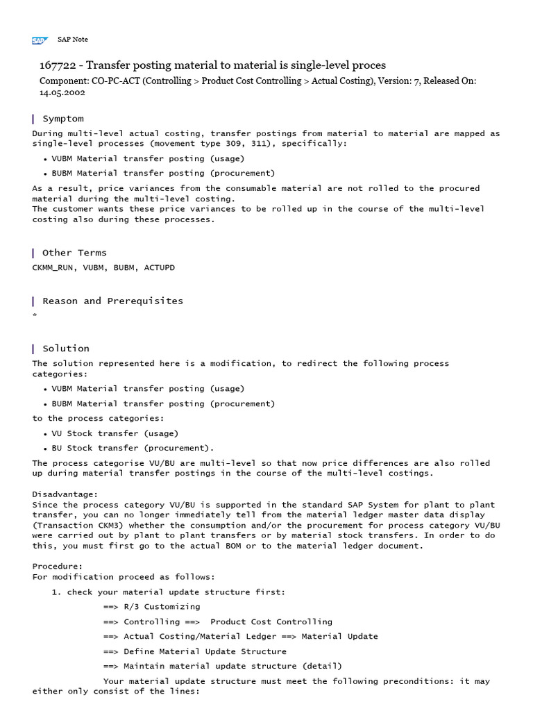 Transfer Posting Material To Material Is Single-Level Proces | PDF ...