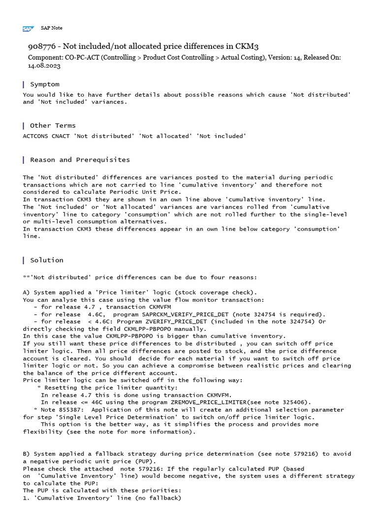 Not Includednot Allocated Price Differences in CKM3 | PDF | Variance ...