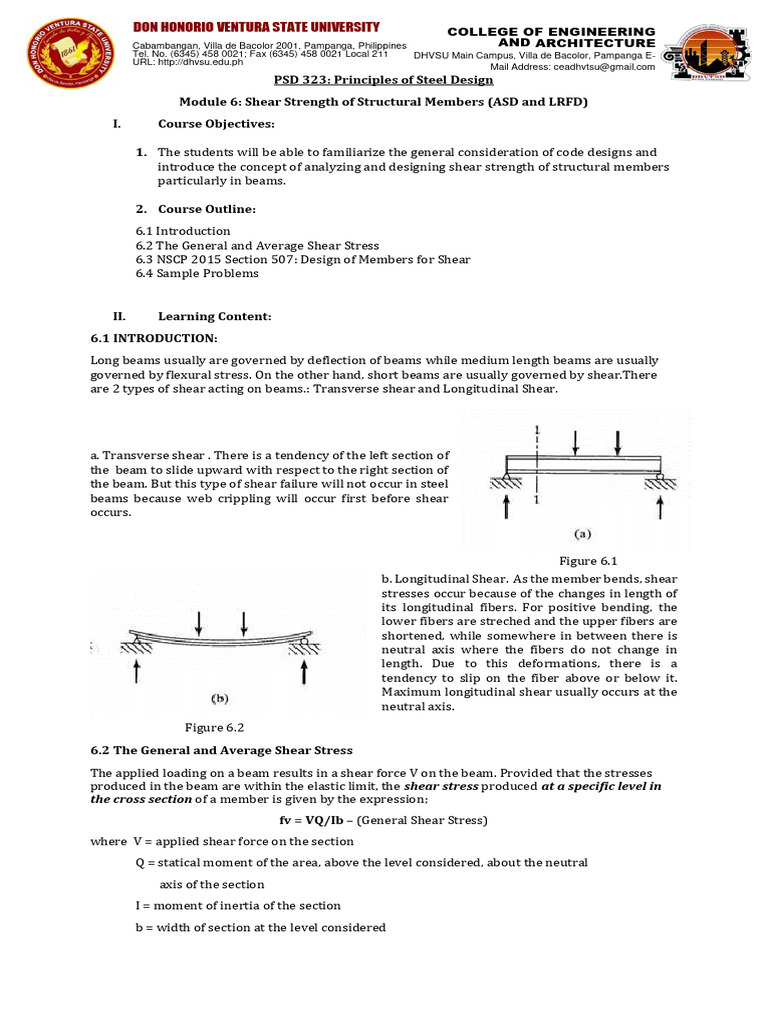 PSD 323 Module 6 Shear Strength of Structural Members | PDF | Beam ...