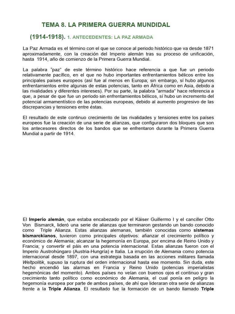 Tema 8 - La Primera Guerra Mundial | PDF | Primera Guerra Mundial ...