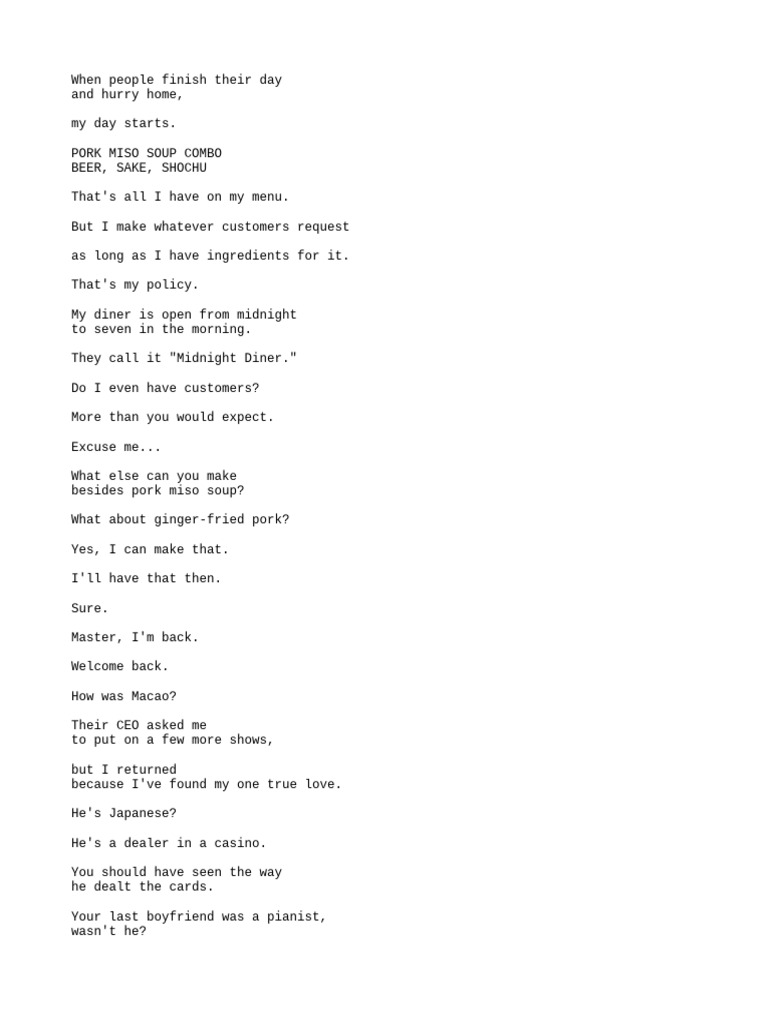 Midnight Diner Episode 1 Summary | PDF | Foods | Cuisine