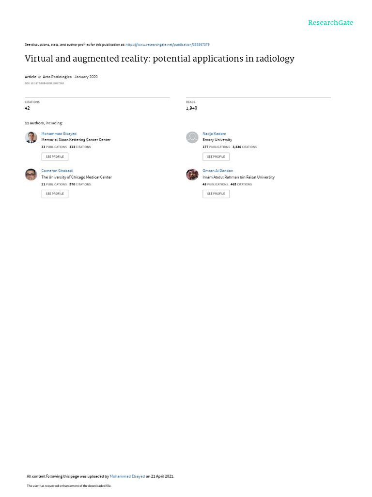 Virtual and Augmented Reality: Potential Applications in Radiology ...