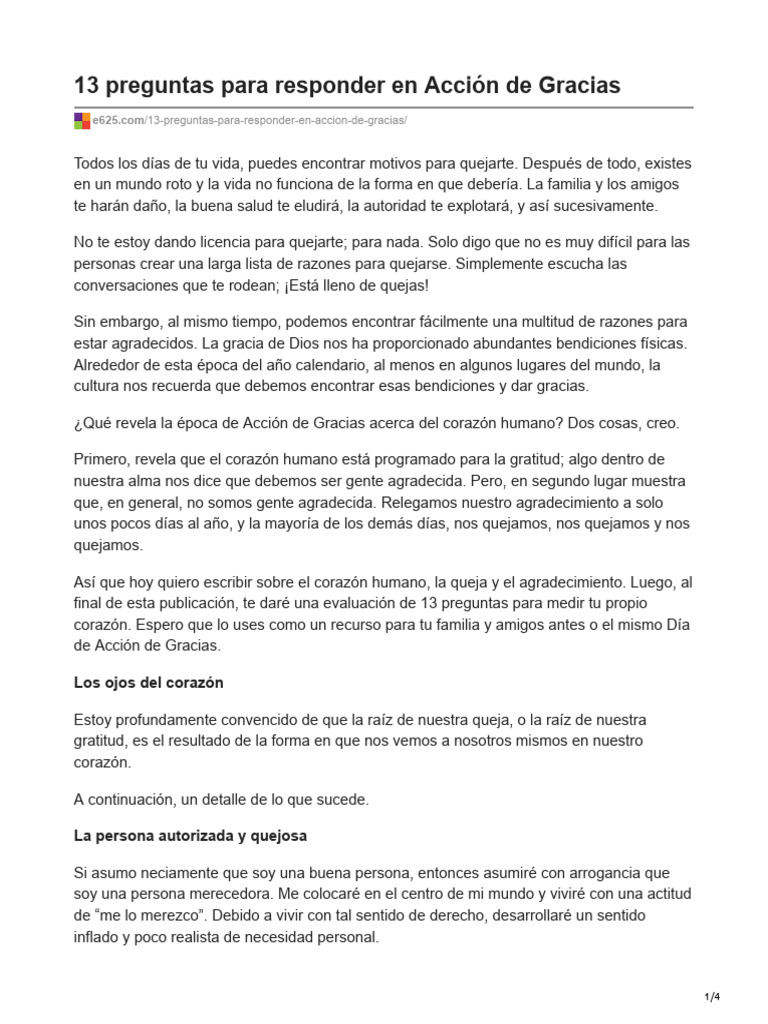 Clase - 13 preguntas para responder en Acción de Gracias | PDF | Gratitud