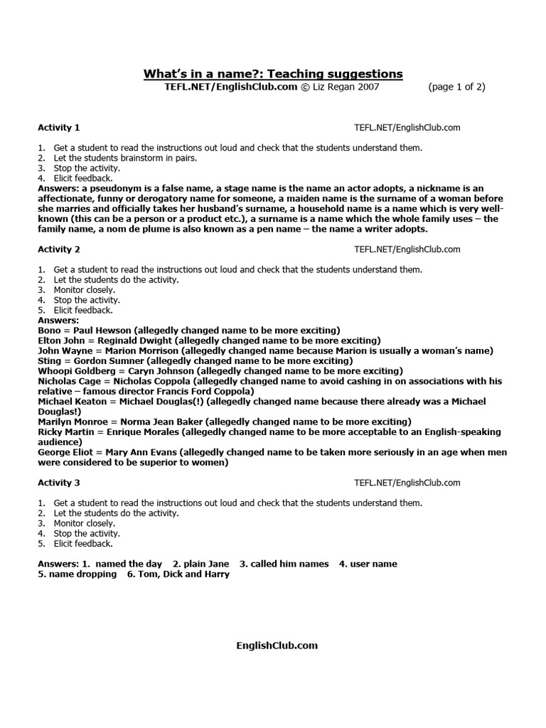 TP Whats in A Name TS | PDF