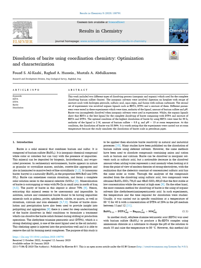 Barite Dissolution via Coordination Chemistry | PDF | Nitric Acid | Ethylenediaminetetraacetic Acid