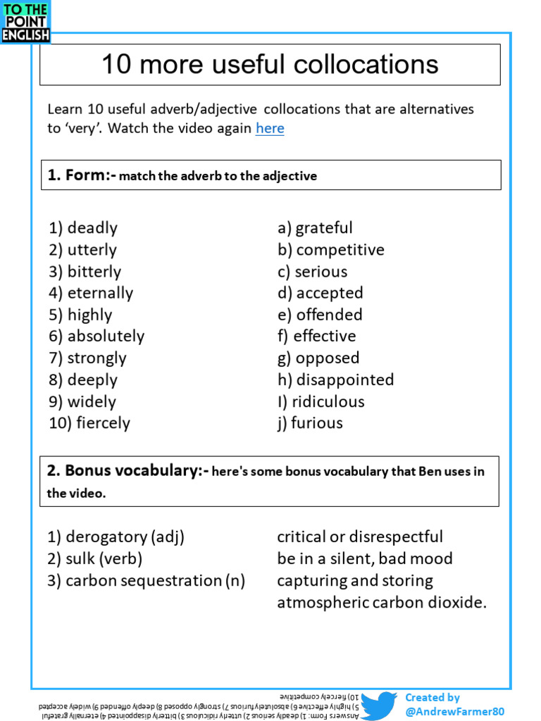10 More Useful Collocations | PDF | Adverb | Semantic Units