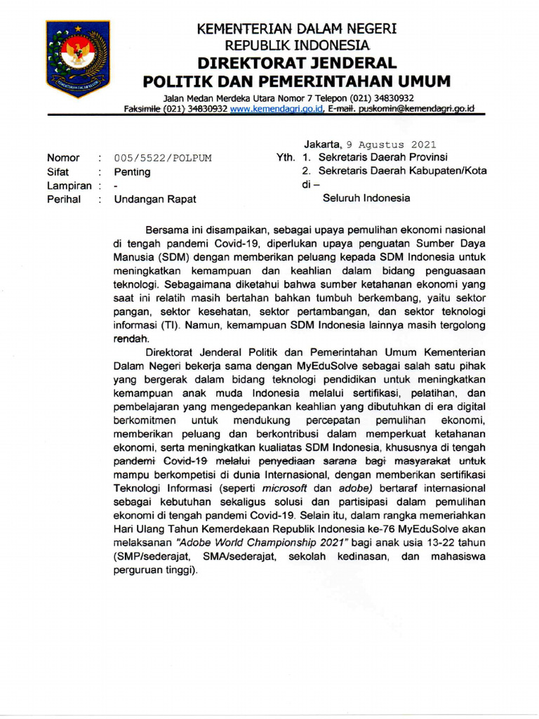 005 5522 Polpum Undangan Rapat Webinar | PDF