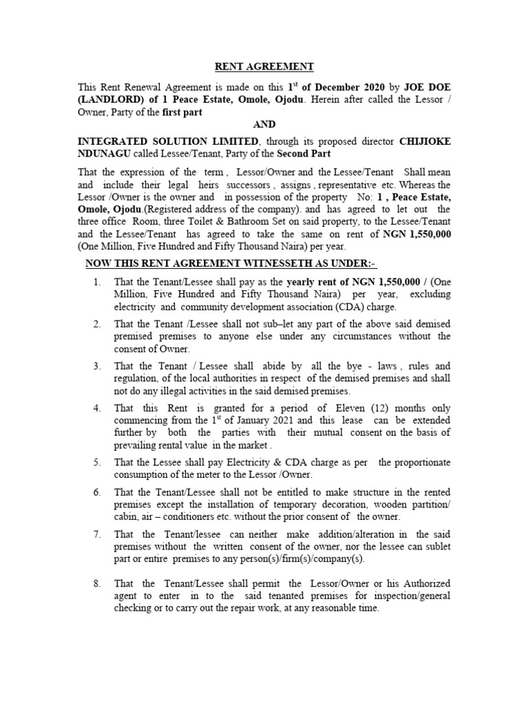 Rent Agreement 2021 | PDF | Lease | Leasehold Estate