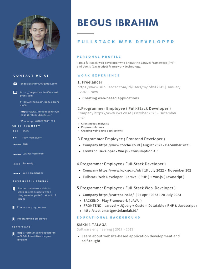 CV Begus Ibrahim Fullstack Web Developer Web Engineer 4 September | PDF | Programmer | Web ...