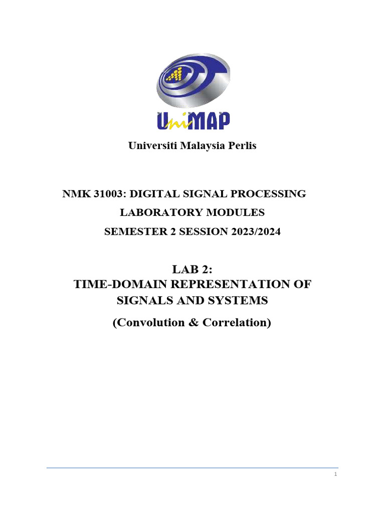 NMK31003 DSP Lab 2 Module For Sem 2 2023 - 24 | PDF | Autocorrelation | Convolution