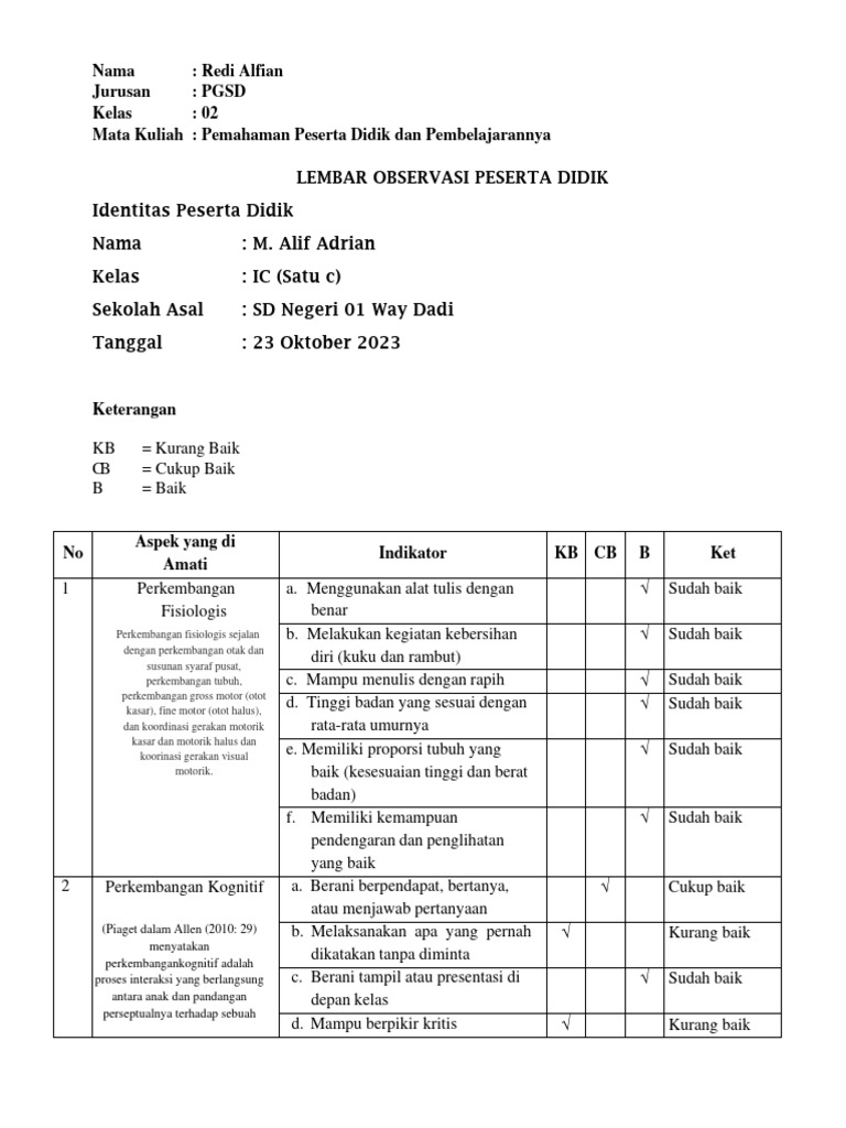 Observasi Perkembangan M. Alif Adrian | PDF | Pengembangan Diri