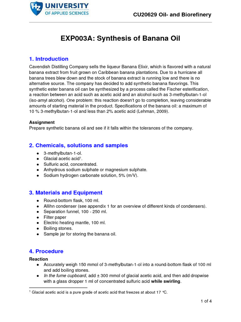 EXP003A Banana Oil - Synthesis | PDF | Ester | Acid