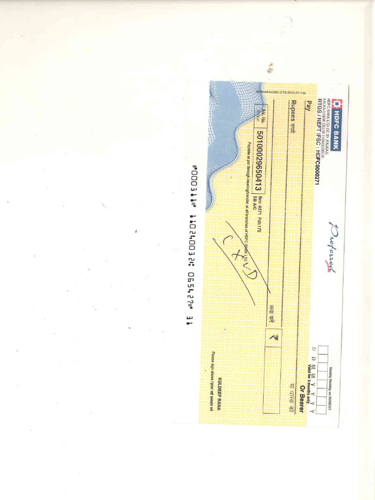 HDFC Saving CXLD Cheque | PDF