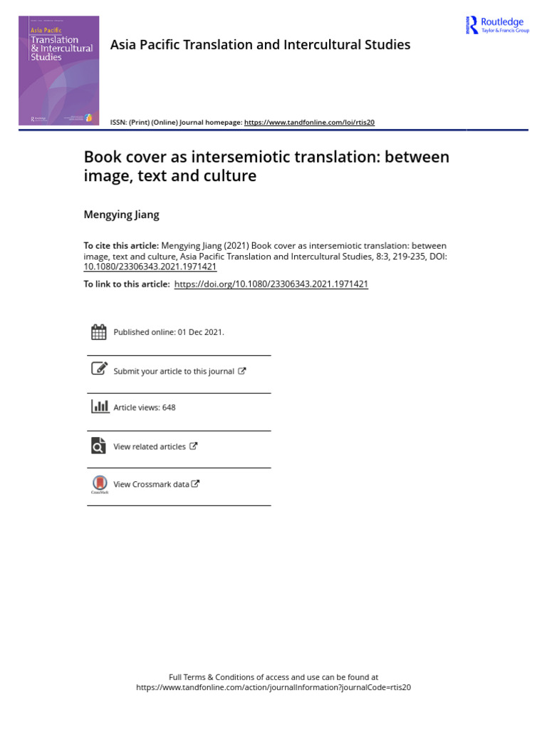 Book Cover as Intersemiotic Translation | PDF | Translations | Semiotics