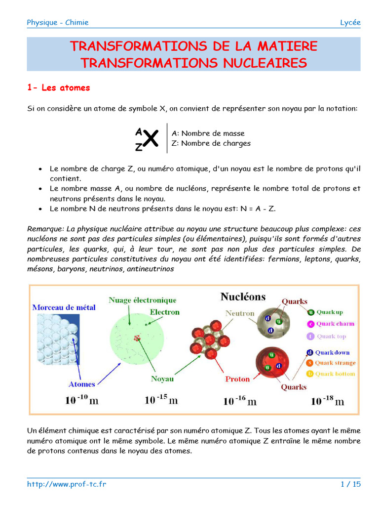 Transformations nucléaires et radioactivité | PDF | Noyau atomique | Atomes