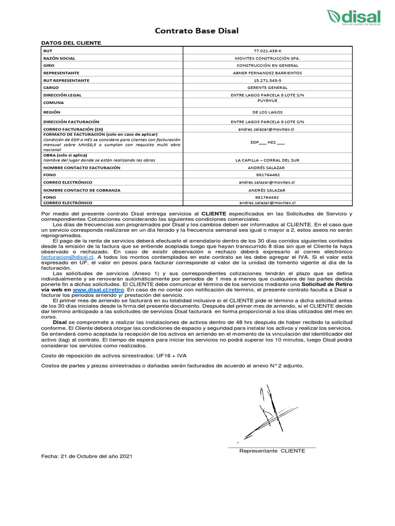 CONTRATO BASE DISAL SANITARIOS V.03-29.06.2021 | PDF | Dinero
