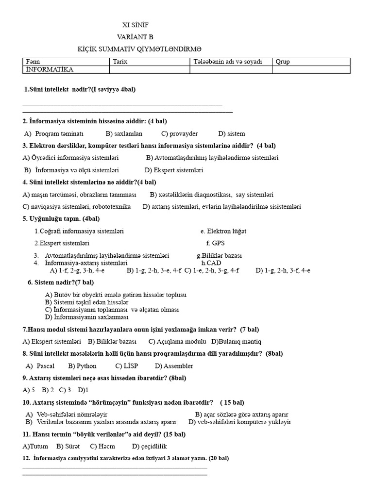 11ci Sinif KSQ 2 B Varianti | PDF