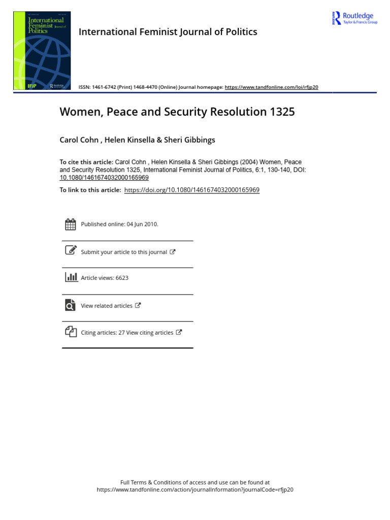 Women Peace and Security Resolution 1325 | PDF | Gender Mainstreaming ...
