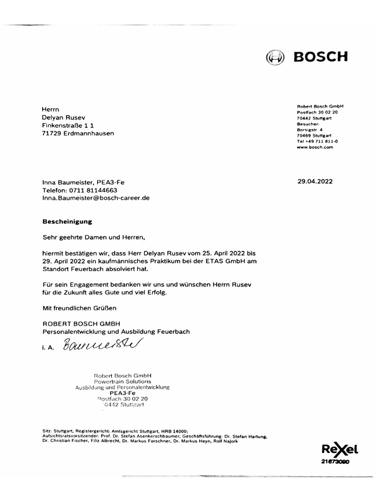 Internship - Bosch | PDF