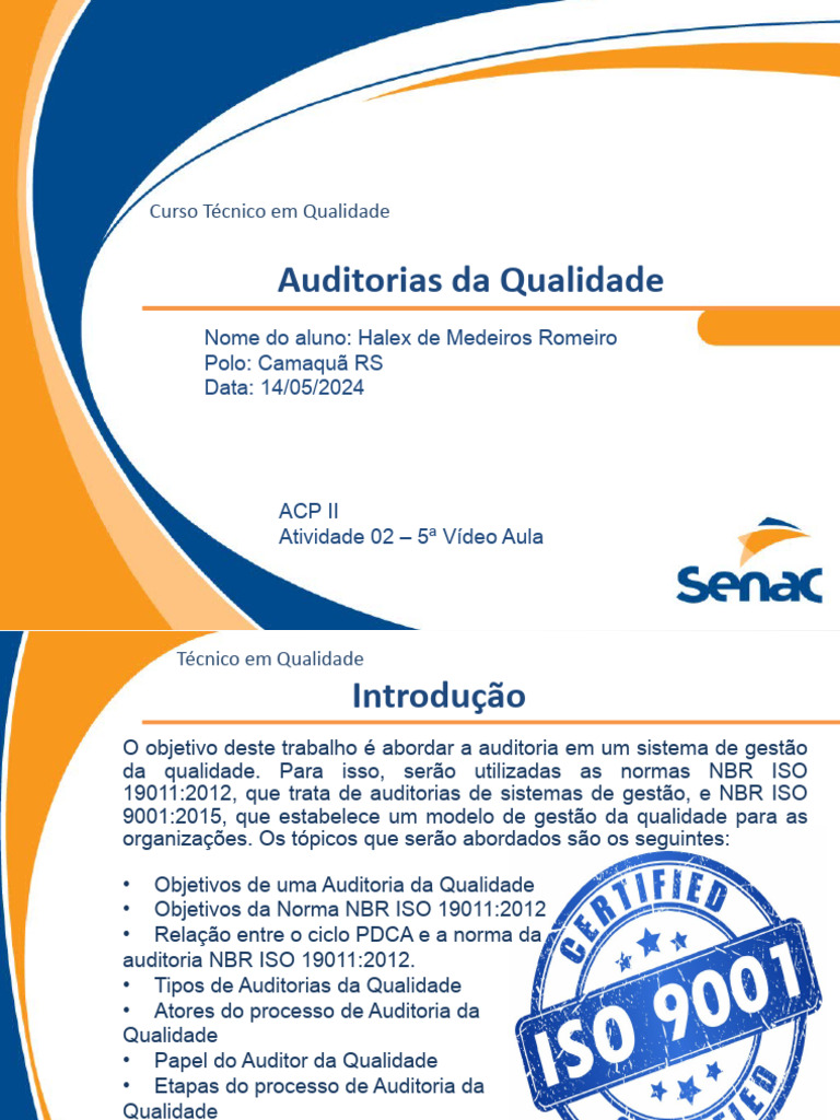 Acp2 Atividade 2 | PDF | ISO 9000 | Qualidade (negócios)