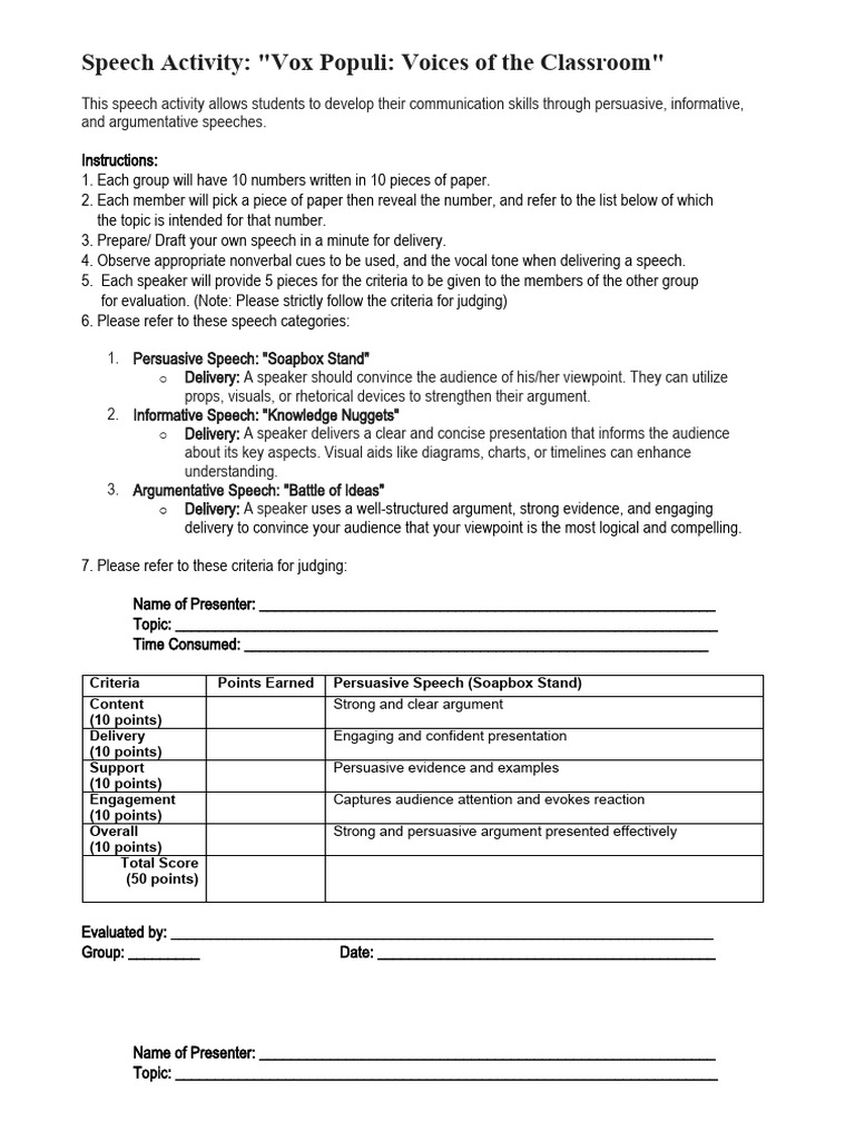 Soapbox Speech Activity Guidelines | PDF | Learning | Rhetoric