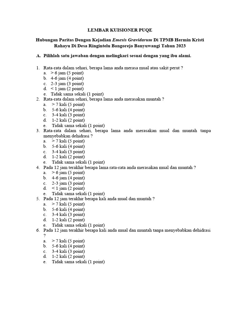 Lembar Kuisioner Puqe | PDF