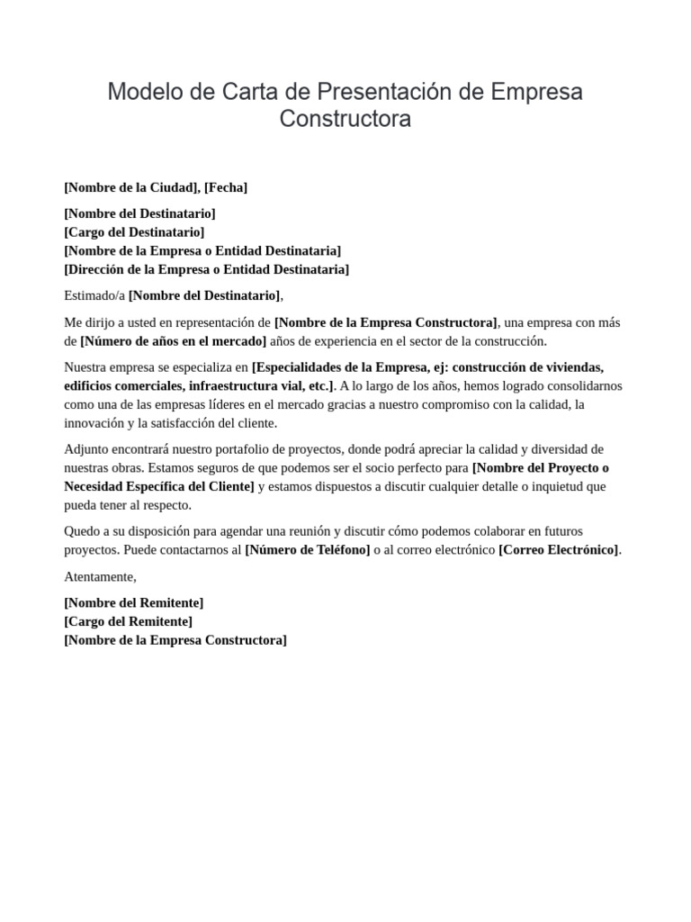 Modelo de Carta de Presentacion de Empresa Constructora | PDF