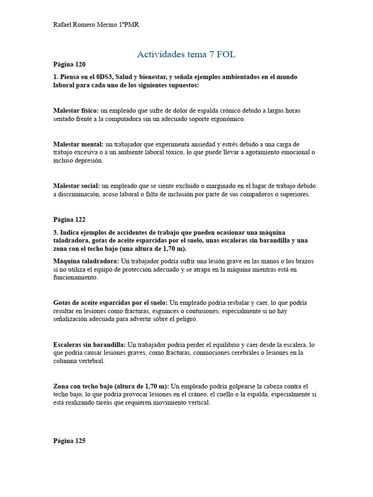 Actividades Tema 7 FOL | PDF | Estrés (biología)