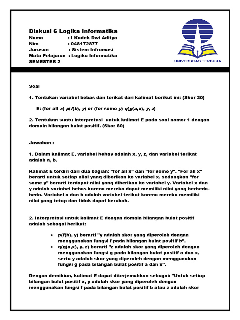 Diskusi 6 Logika Informatika | PDF | Metode & Bahan Ajar