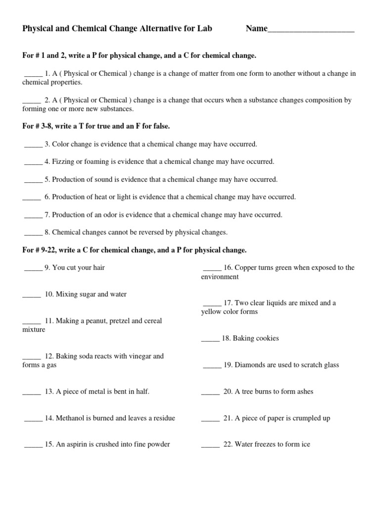 Physical and Chemical Change Lab Guide | PDF | Science & Mathematics