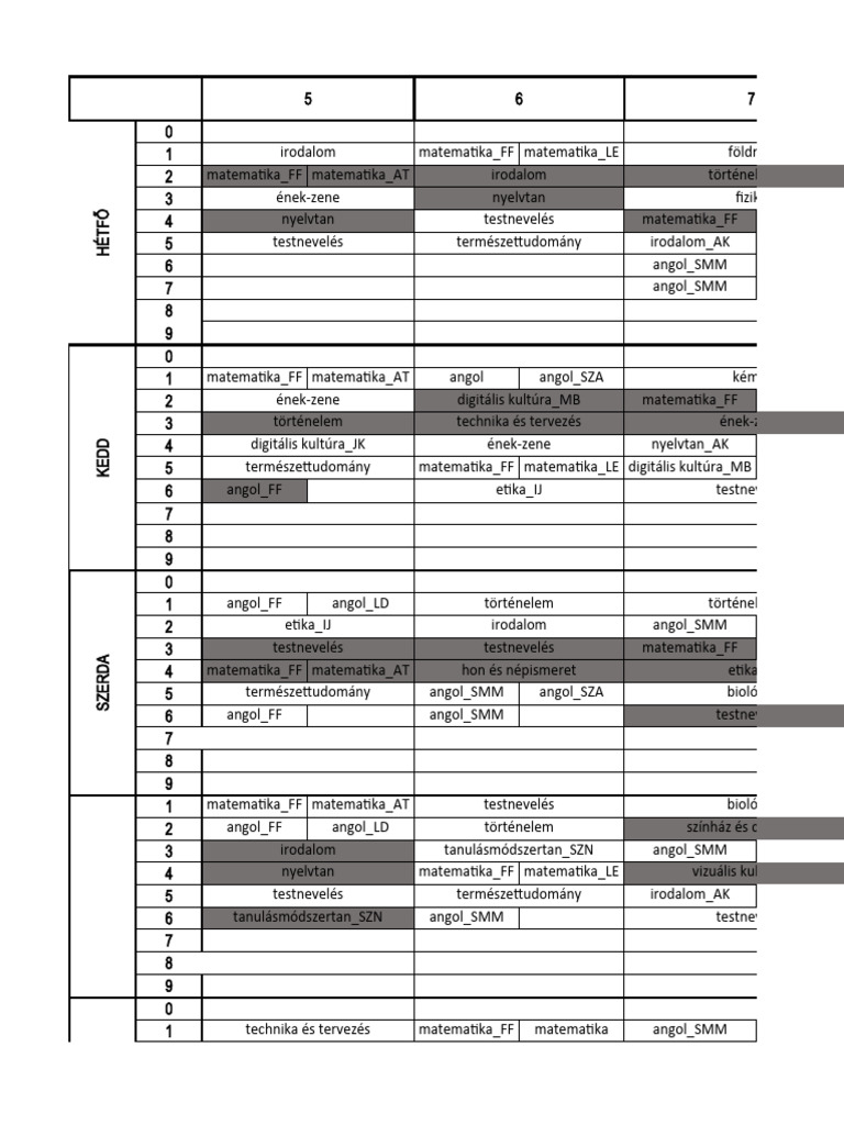 Orarend - 2023 - 2024 - 09 - 10 2 | PDF
