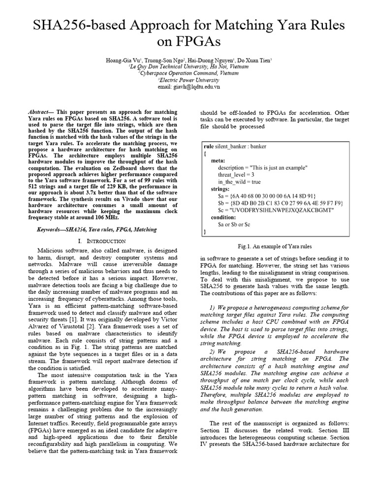 Sha256 Based Approach For Matching Yara Rules On Fpgas Pdf Field Programmable Gate Array