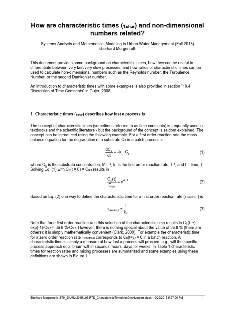 Characteristic Times & Non-Dimensional Numbers | PDF | Reynolds Number ...