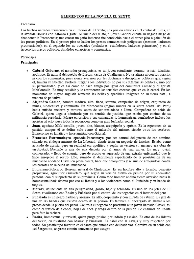 Elementos de La Novela El Sexto | Descargar gratis PDF | Prisión