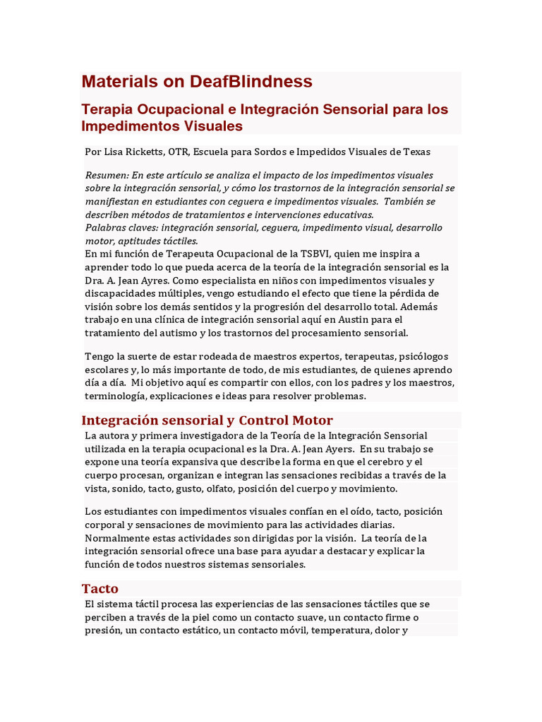 Integração Sensorial. Lisa Ricketts | PDF | Sistema somatosensorial ...