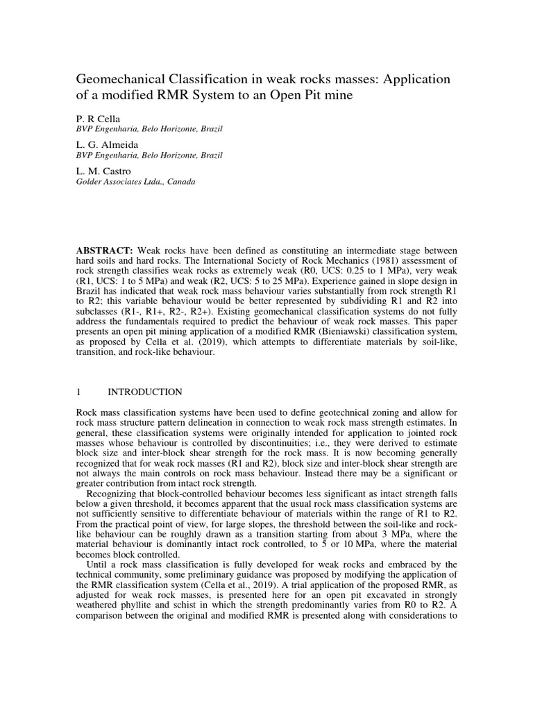 Classification Weak Rocks Rmr Adjustments Application Of A Modified Rmr System To An Open Pit