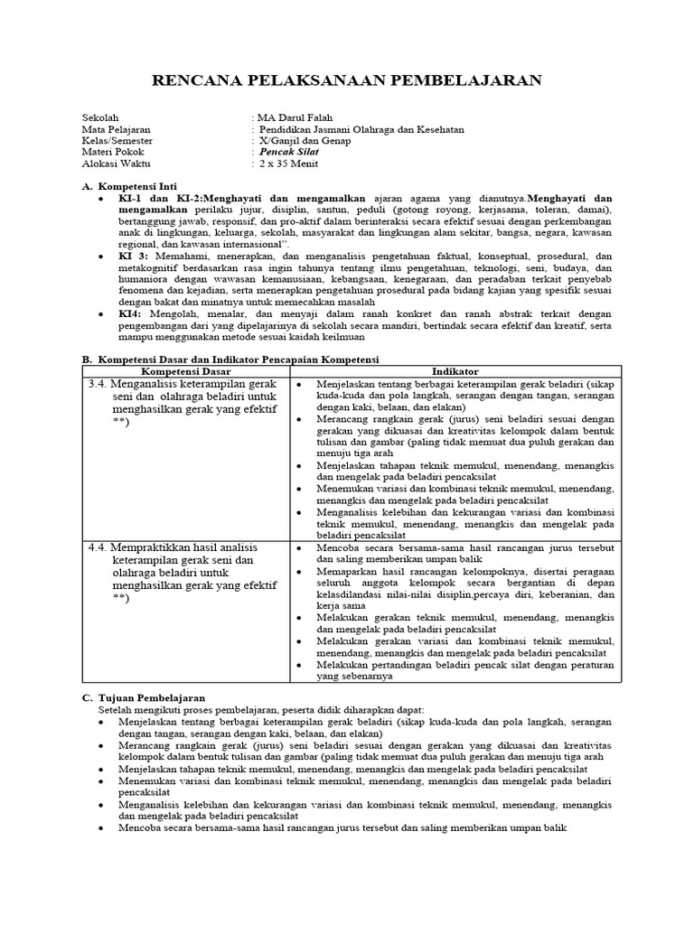 RPP 10 Pencak Silat | PDF