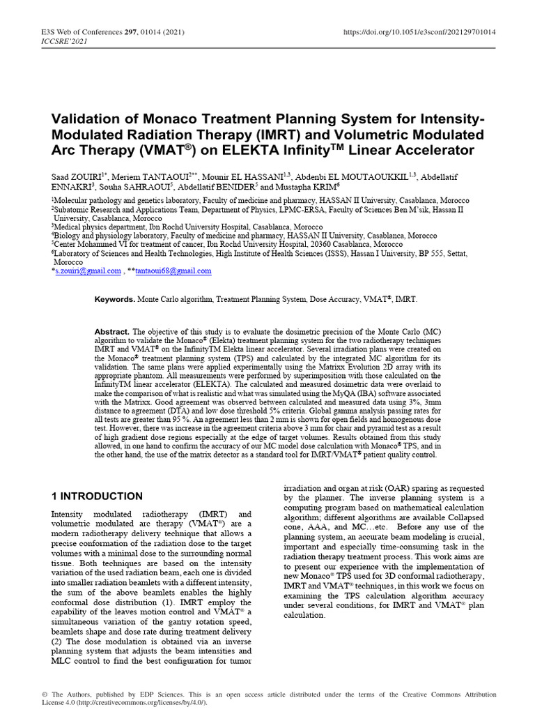 Validation of Monaco Treatment Planning System For | PDF | Radiation ...