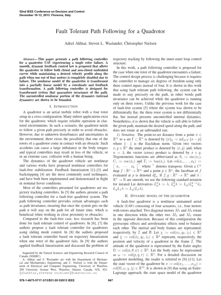 Fault Tolerant Path Following For A Quadrotor | PDF | Control Theory ... Fault Tolerant Path Following For A Quadrotor | PDF | Control Theory ...