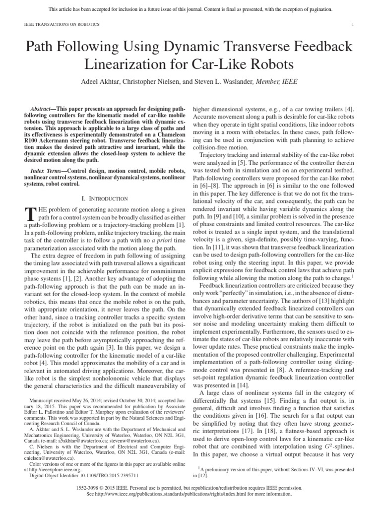 Path Following Using Dynamic Transverse Feedback | PDF | Control Theory | Function (Mathematics)