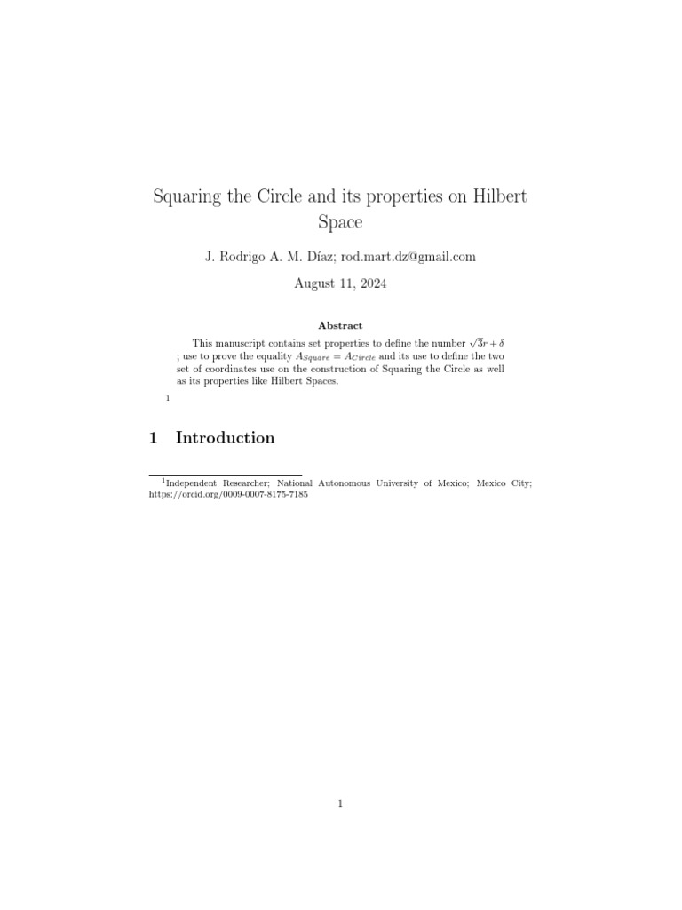 Squaring The Circle and Hilbert Space | PDF | Circle | Norm (Mathematics)