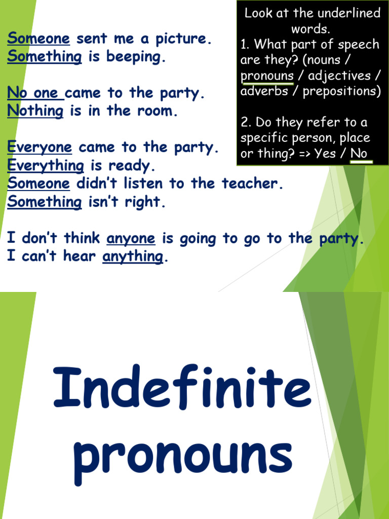 Indefinite Pronouns | PDF | Grammatical Number | Pronoun