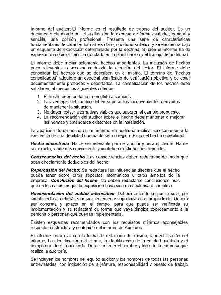 Informe Del Auditor | PDF | Auditoría | Contralor