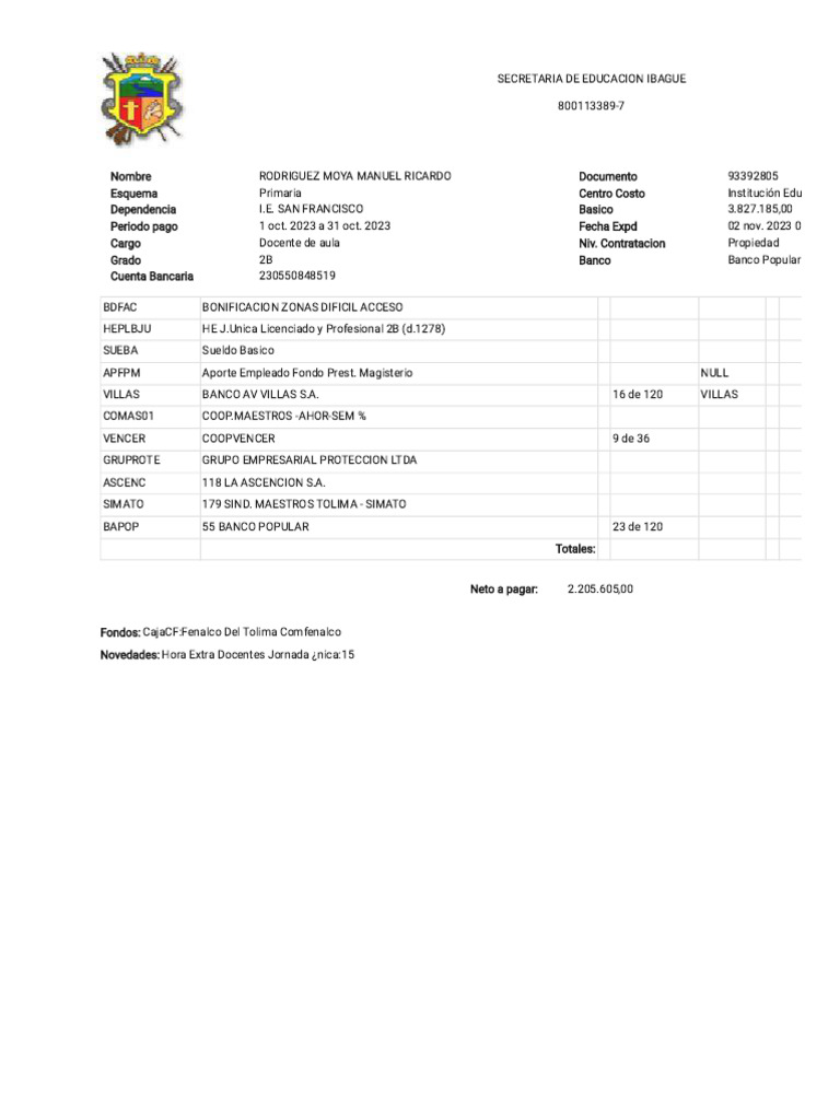 Nómina Docente Octubre 2023 | PDF