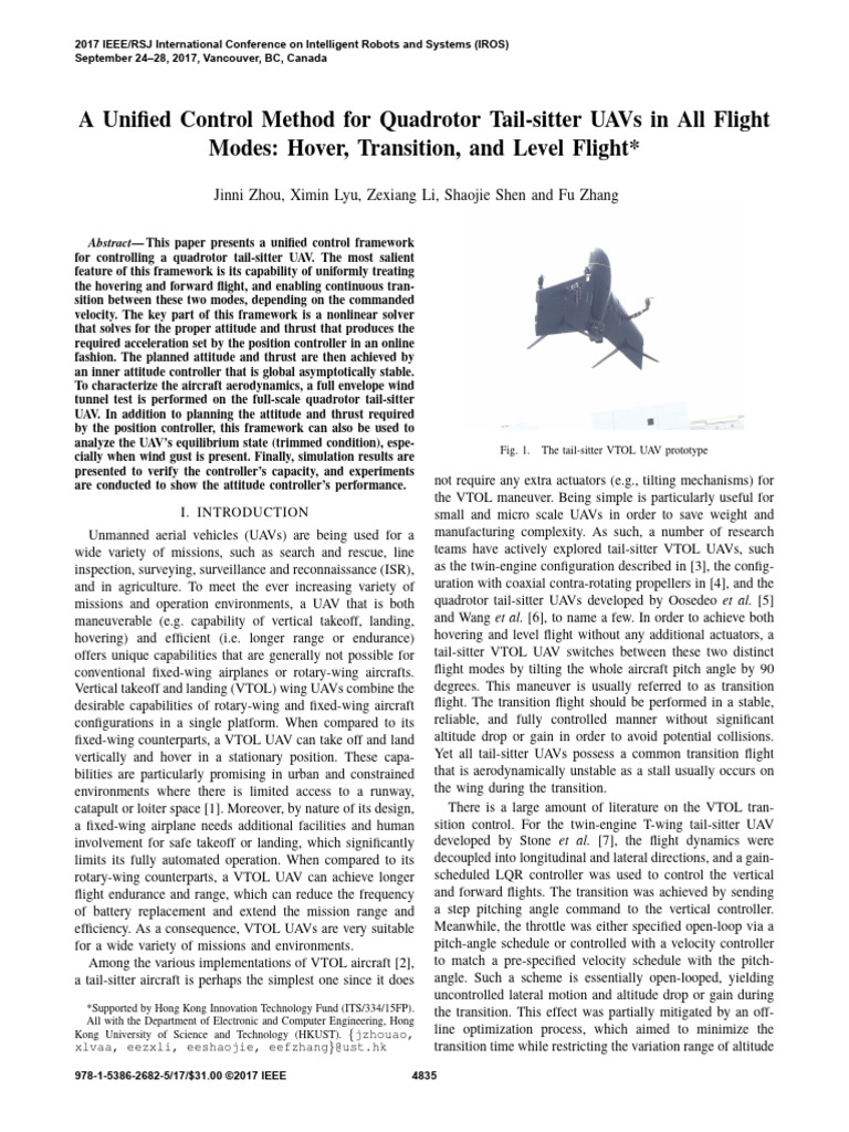 A Unified Control Method For Quadrotor Tail-Sitter UAVs in All Flight ...