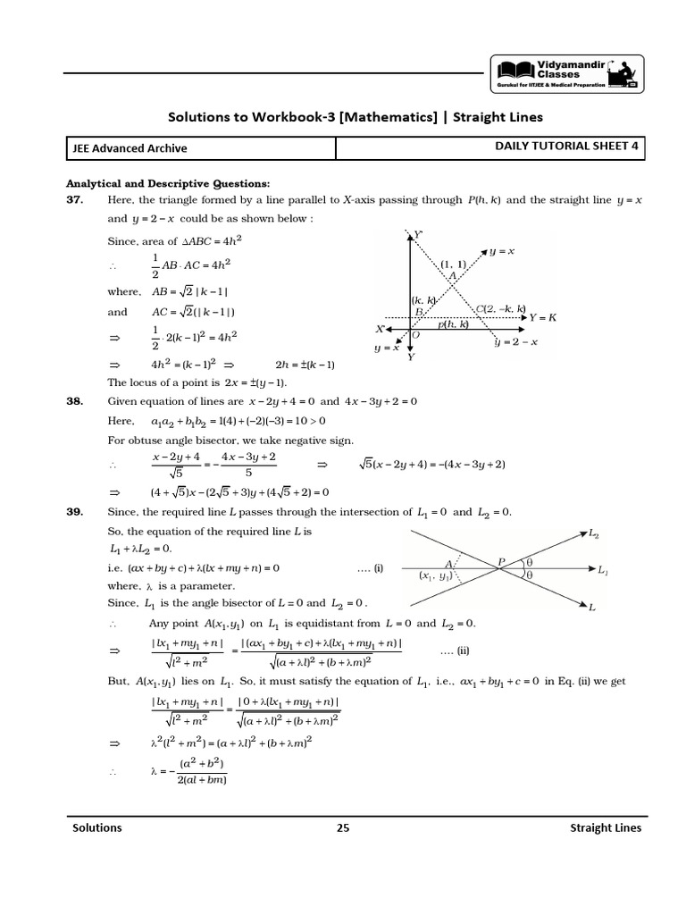 Straight Lines Solution JEE Advanced Archive DTS-4 | PDF | Line ...