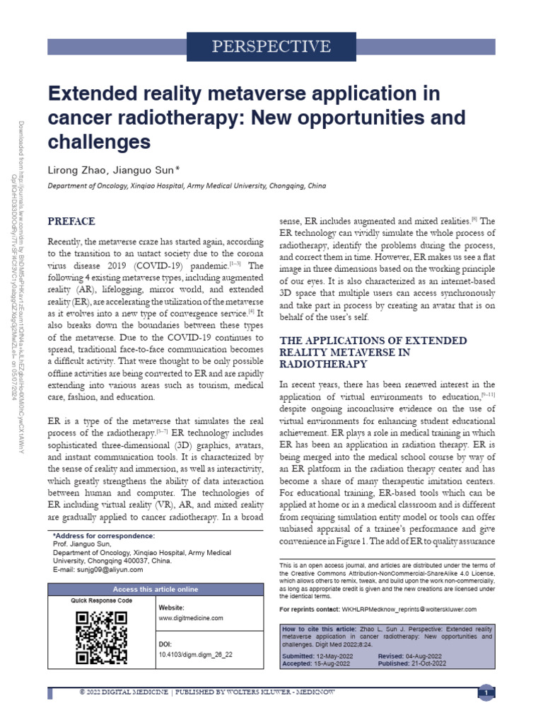 Extended Reality in Cancer Radiotherapy | PDF | Radiation Therapy ...