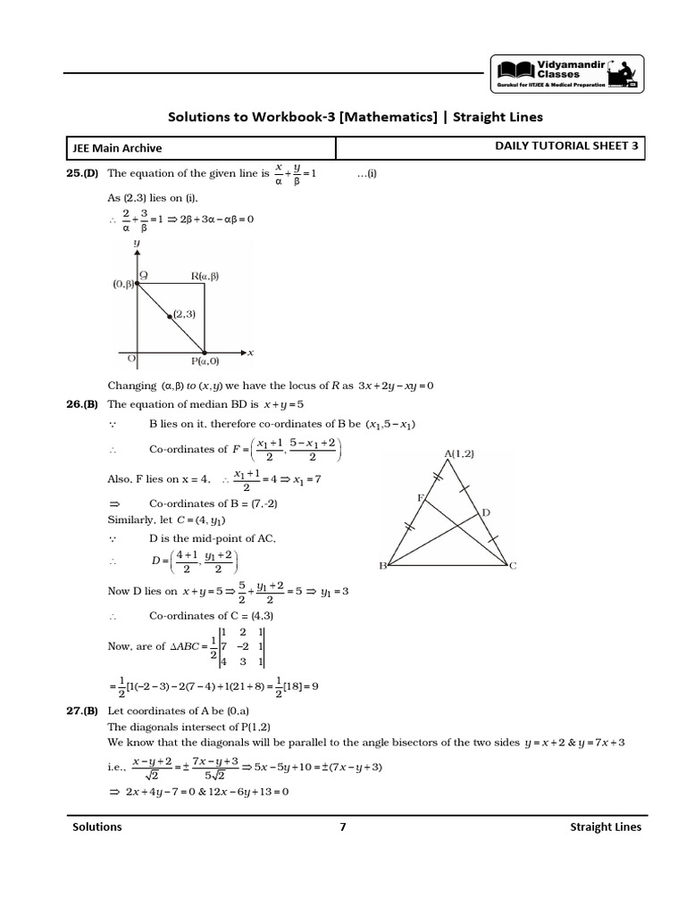 Straight Lines Solution JEE Main Archive DTS-3 | PDF | Equations | Line ... Straight Lines Solution JEE Main Archive DTS-3 | PDF | Equations | Line ...